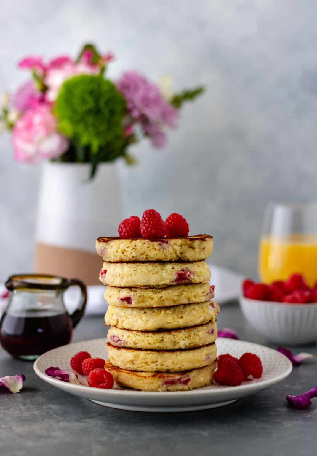 Fluffy Raspberry Almond Pancakes (Paleo, GF) - A Life Delicious